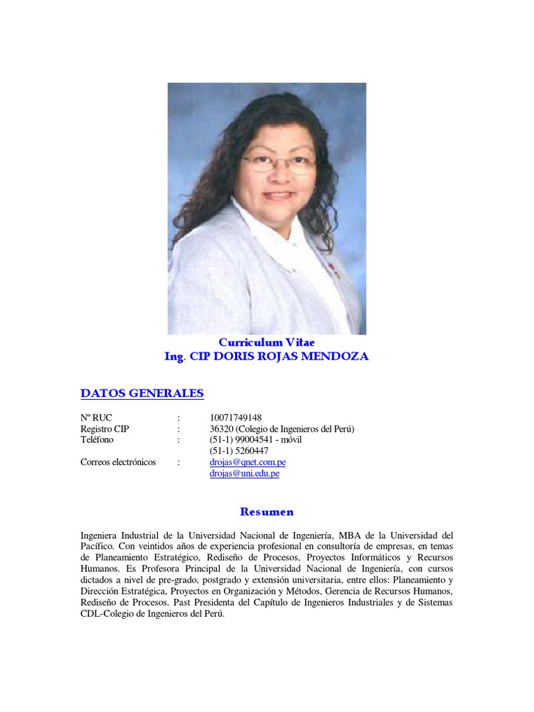 CV Doris Rojas | PDF | Ingeniería Industrial | Ingeniería