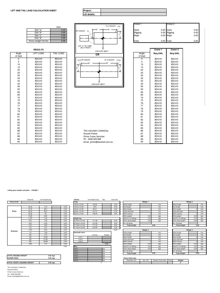 Crane Lift and Tail Load Calculator | PDF | Home & Garden | Science ...