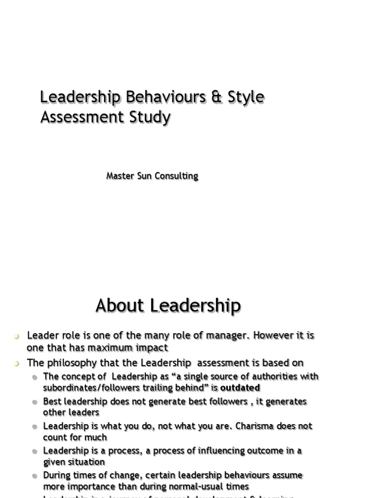 Leadership Behaviours & Style Assessment Study: Master Sun Consulting ...