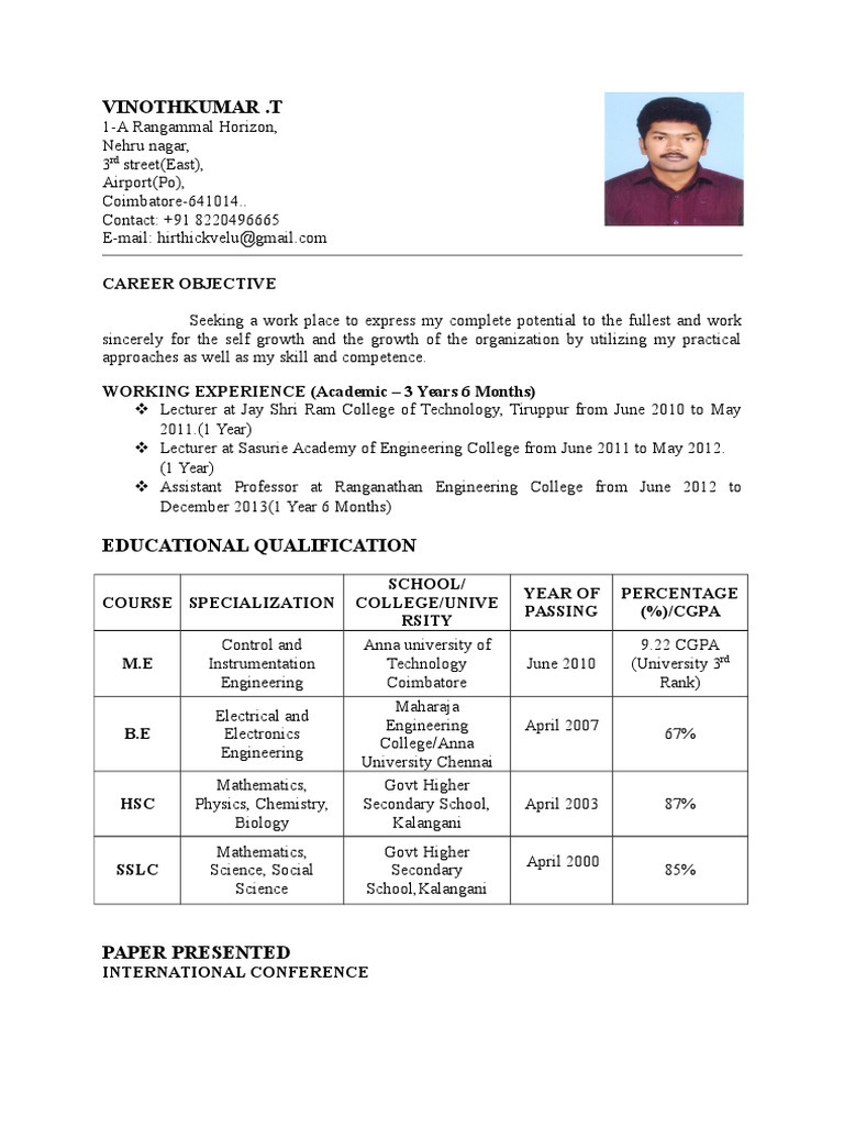 Vinoth Resume | PDF | Engineering | Instrumentation