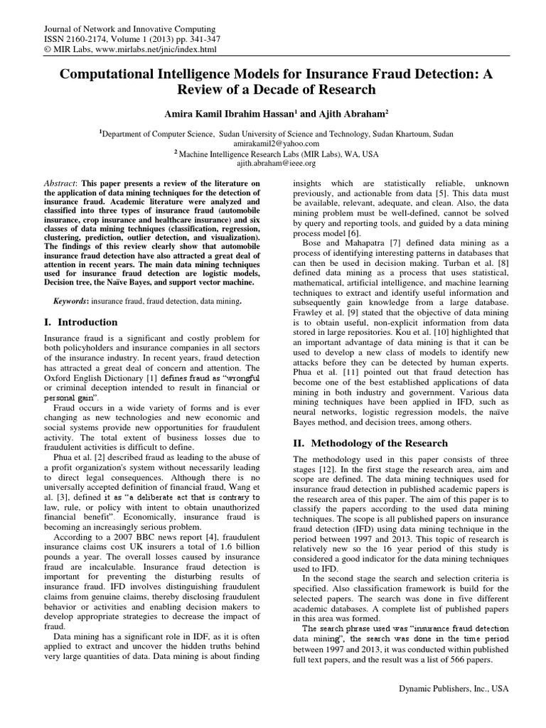 Amira Hassan, Computational Intelligence Models For Insurance Fraud Detection - A Review of A ...