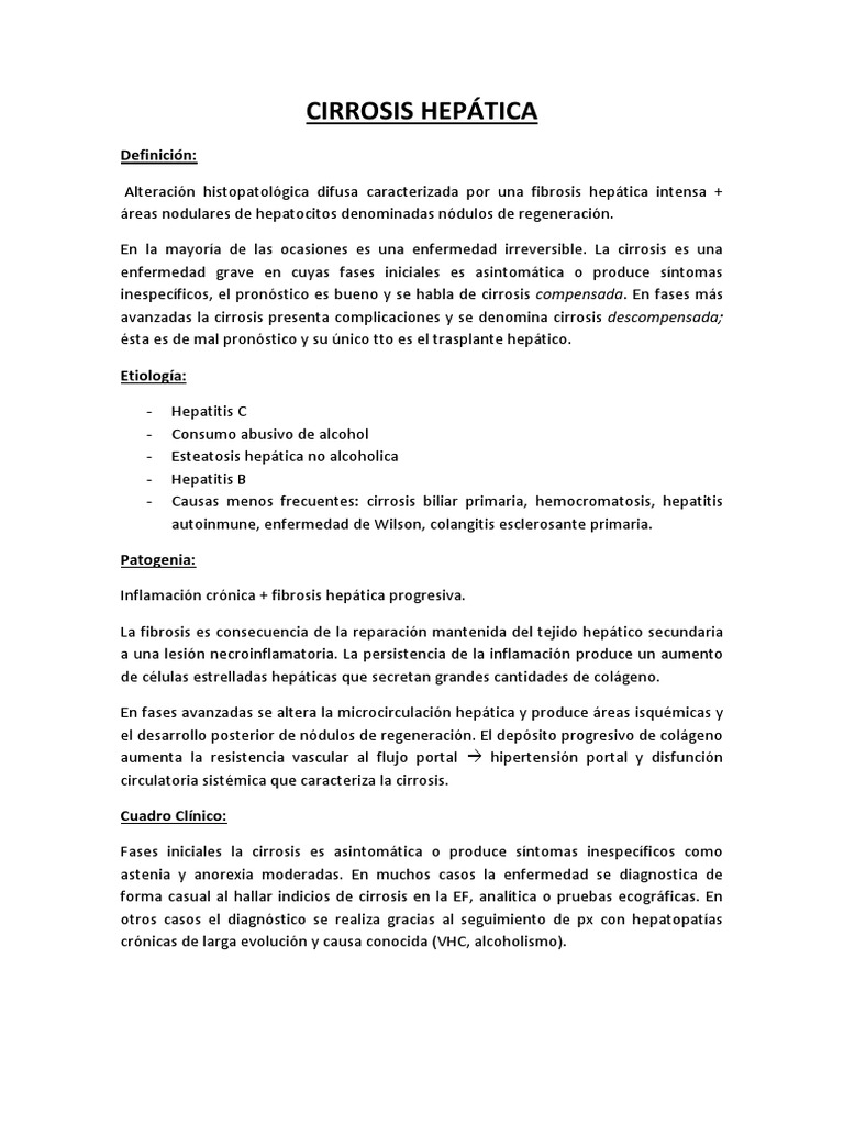 Una completa revisión sobre la cirrosis hepática: definición, etiología, patogenia, cuadro ...