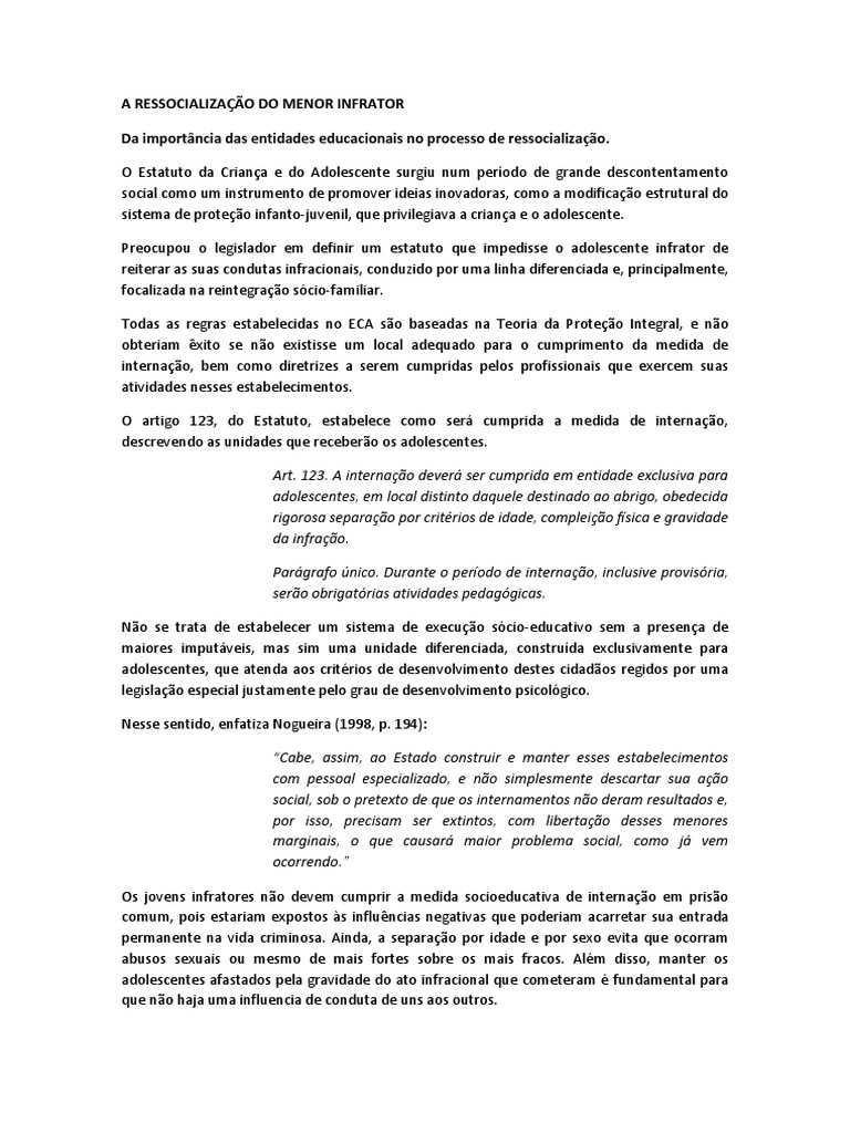 A Ressocialização Do Menor Infrator | PDF | Família | Adolescência