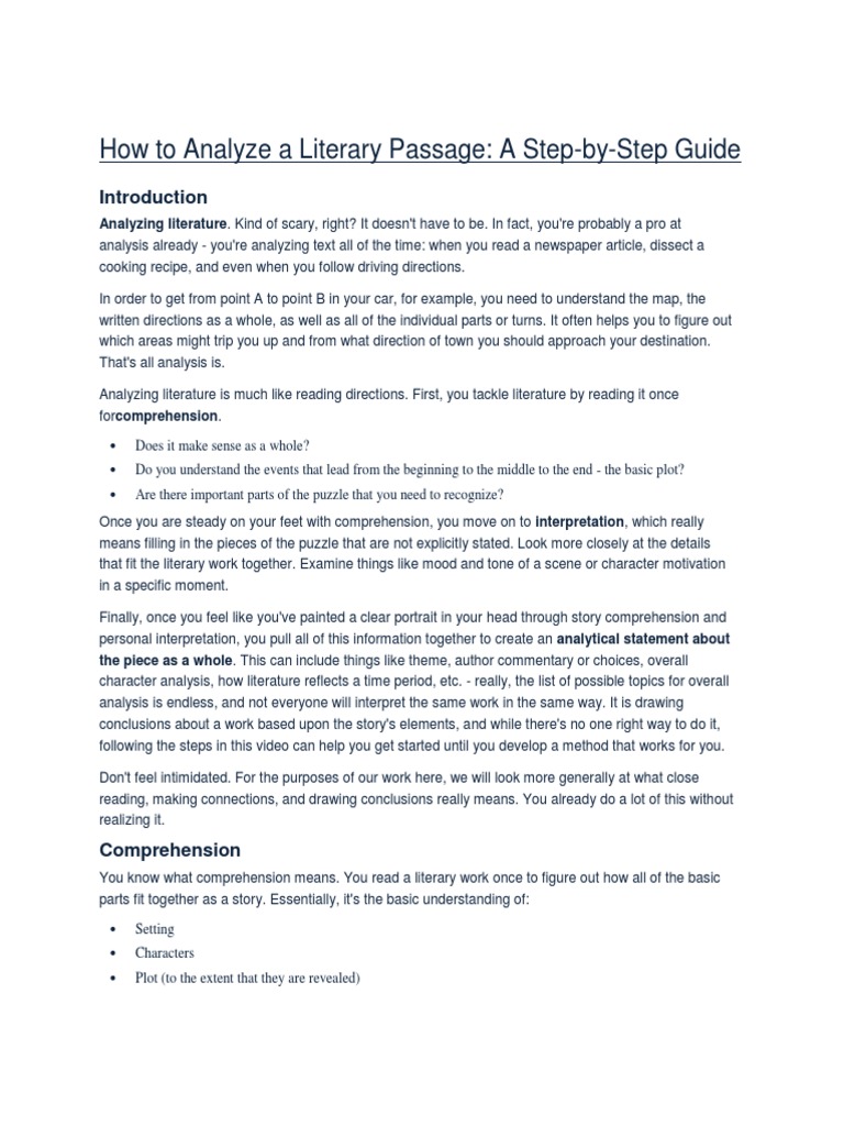 Analyzing Literary Passages Step-by-Step | PDF | Narration | Plot ...