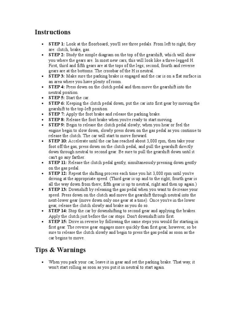 Step-by-Step Guide to Driving Cars | PDF