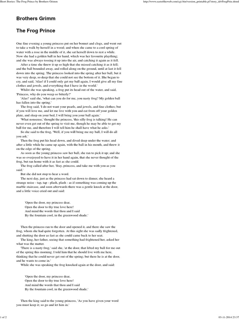 The Frog Prince - Kids Story | PDF