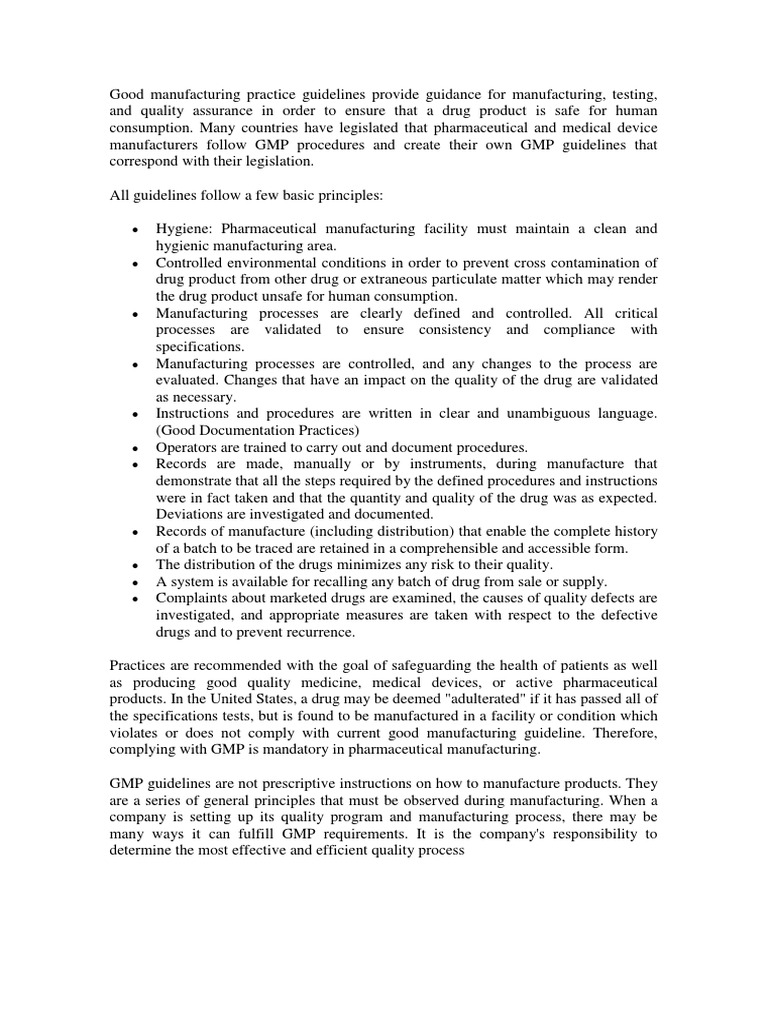 GMP - Guidelines.docx | Quality | Health Care