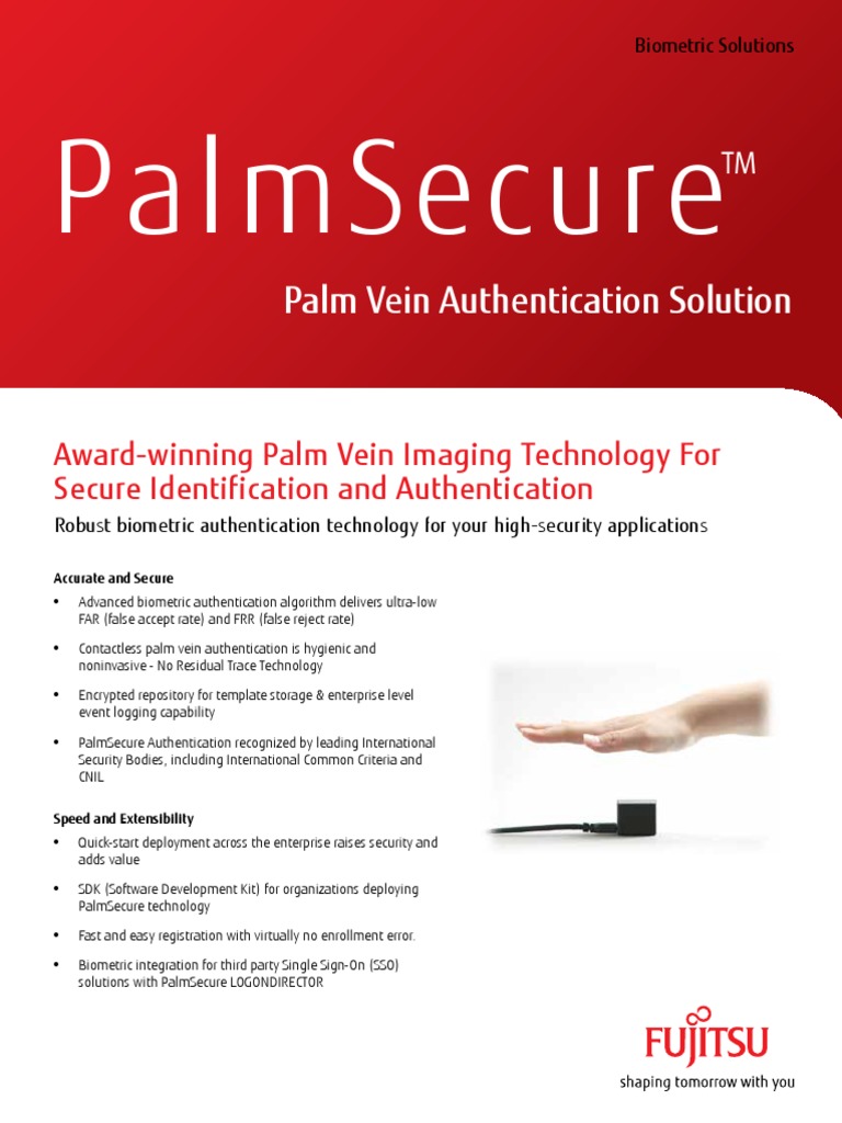Palmsecure Datasheet | PDF | Biometrics | Authentication