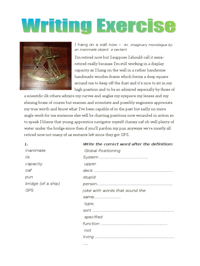 An Imaginary Monologue by An Inanimate Object: A Sextant.: 1. Write The ...