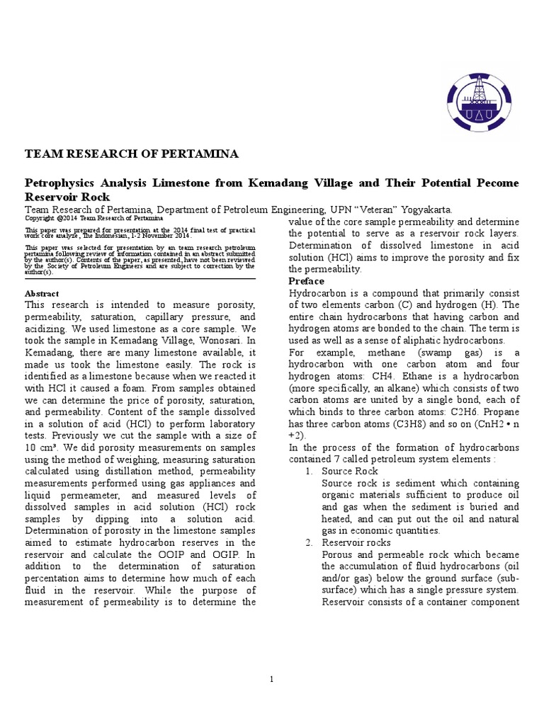 Paper Pertamina Word 2007 | PDF | Petroleum Reservoir | Hydrocarbons
