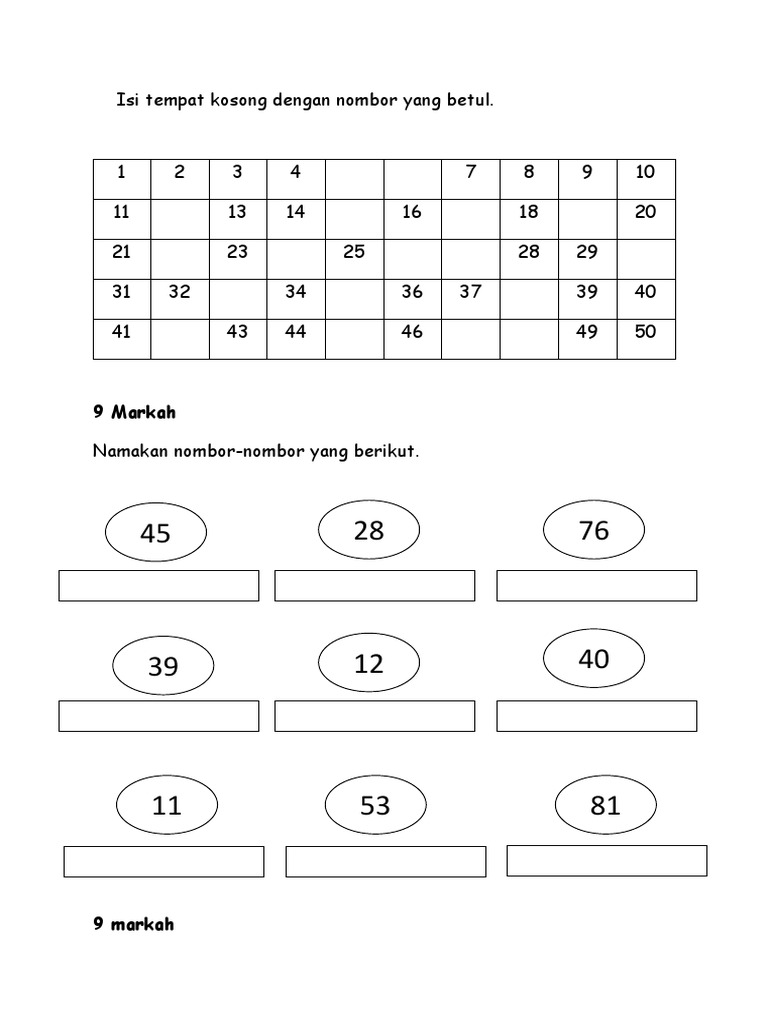 Soalan Matematik Tahun 1 | PDF