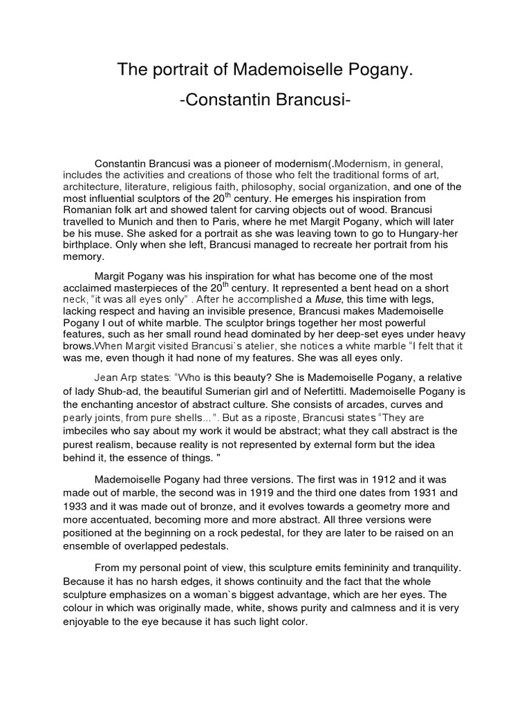 The Portrait of Mademoiselle Pogany | PDF | Sculpture | Arts (General)