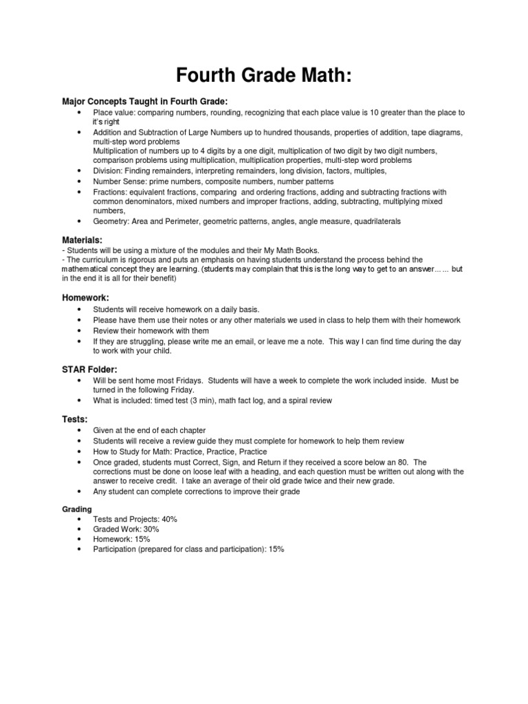 Fourth Grade Math Curriculum | PDF