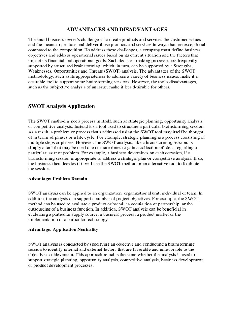 Advantages and Disadvantages of Swot | PDF | Swot Analysis | Cognition