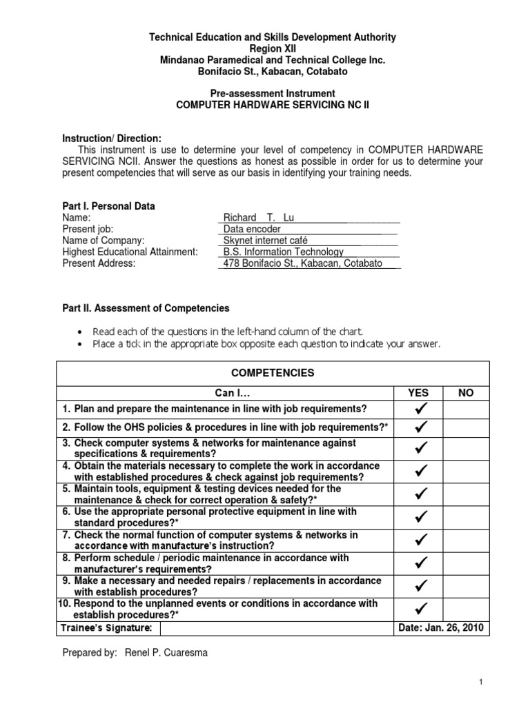 Pre Assessment Instrument