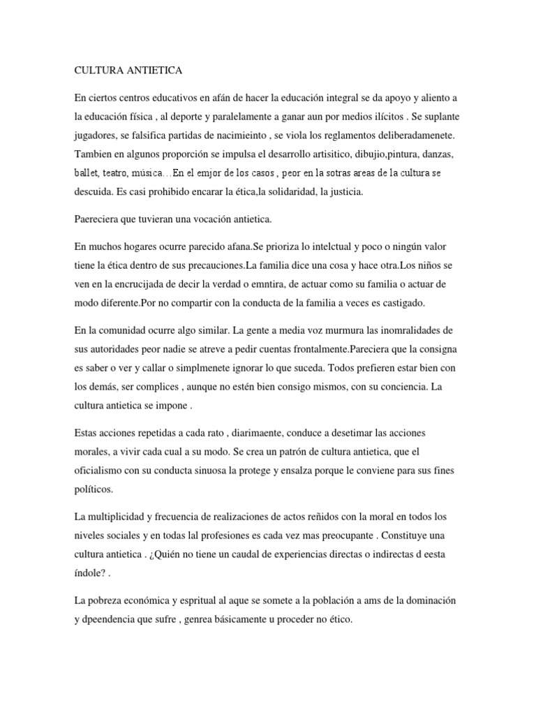 Cultura Antietica | PDF | Sociedad | Pobreza