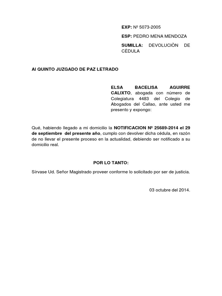 Devolucion de Cedula | PDF