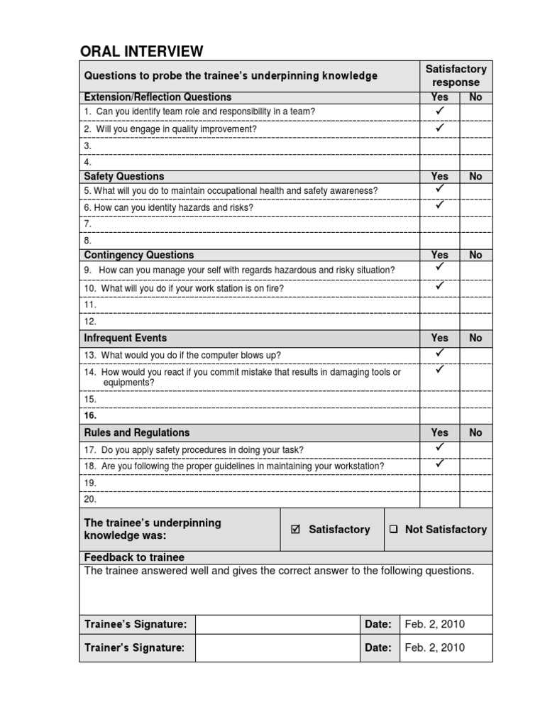 Oral Interview - CHS NC II | PDF