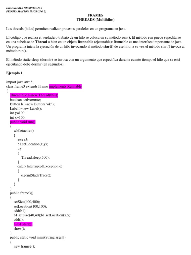 Hilos. Programacion en Java | PDF | Hilo (Computación) | Java (lenguaje de programación)