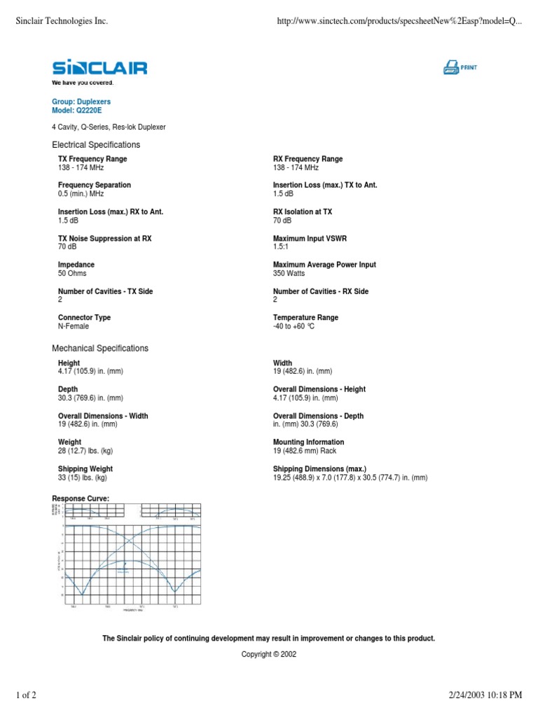 Sinclair Duplexer Tunning | PDF | Coaxial Cable | Capacitor