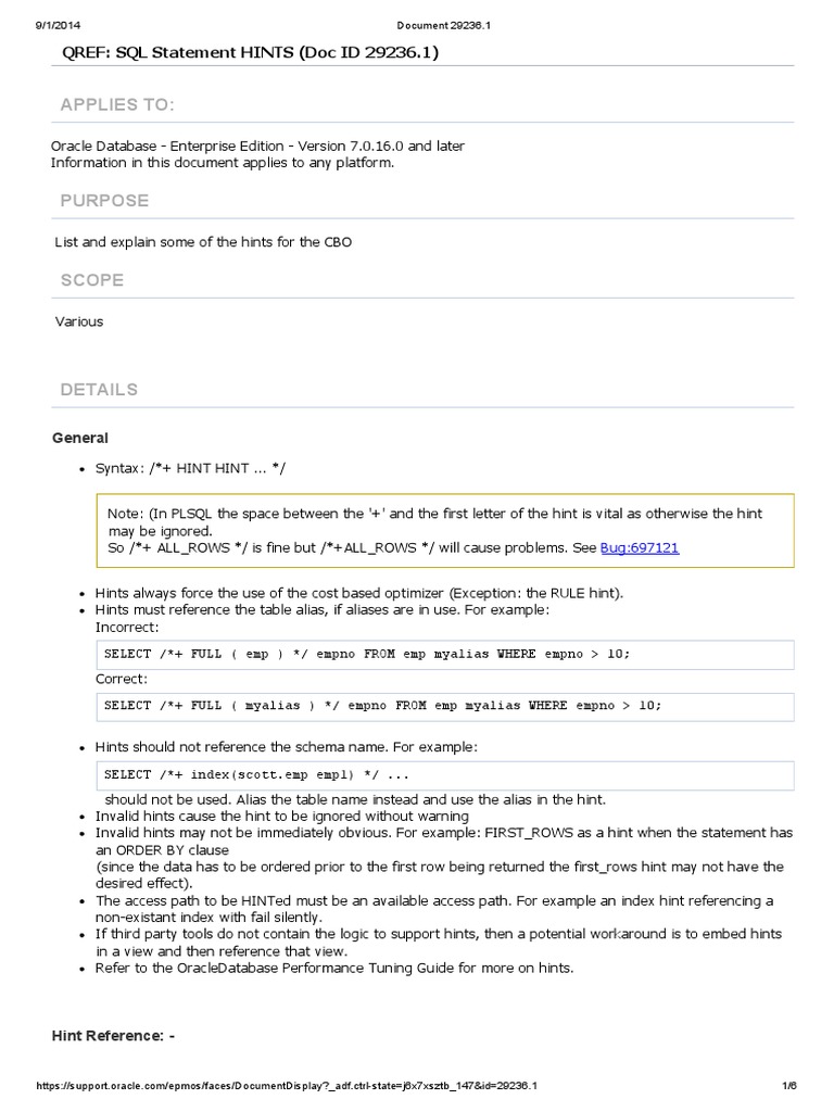SQL Statement Hints | Download Free PDF | Database Index | Sql