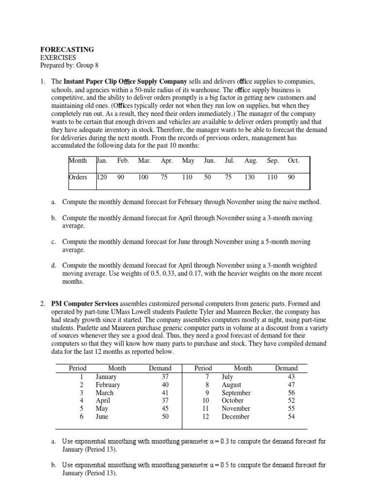 8 Forecasting Exercises Download Free Pdf Forecasting Moving