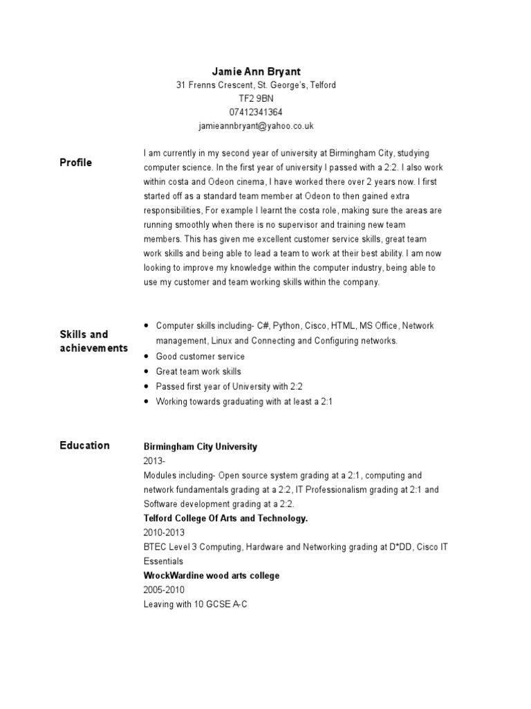 Computer Science Student CV | PDF | Computers