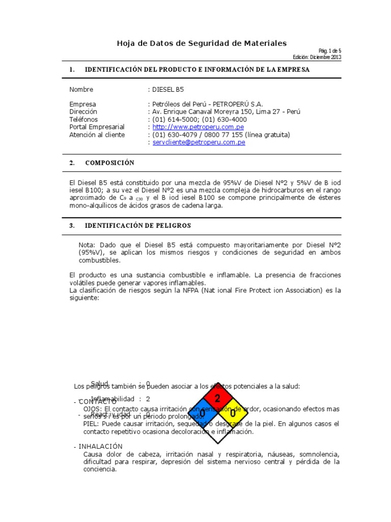 MSDS Diesel | PDF | Vómitos | Toxicidad