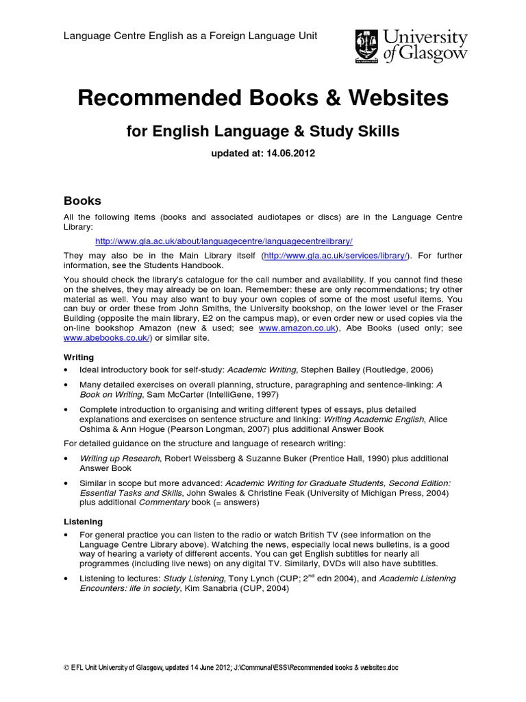 Recommended Books Websites Updated Jun 12 | PDF | Lecture | English ...