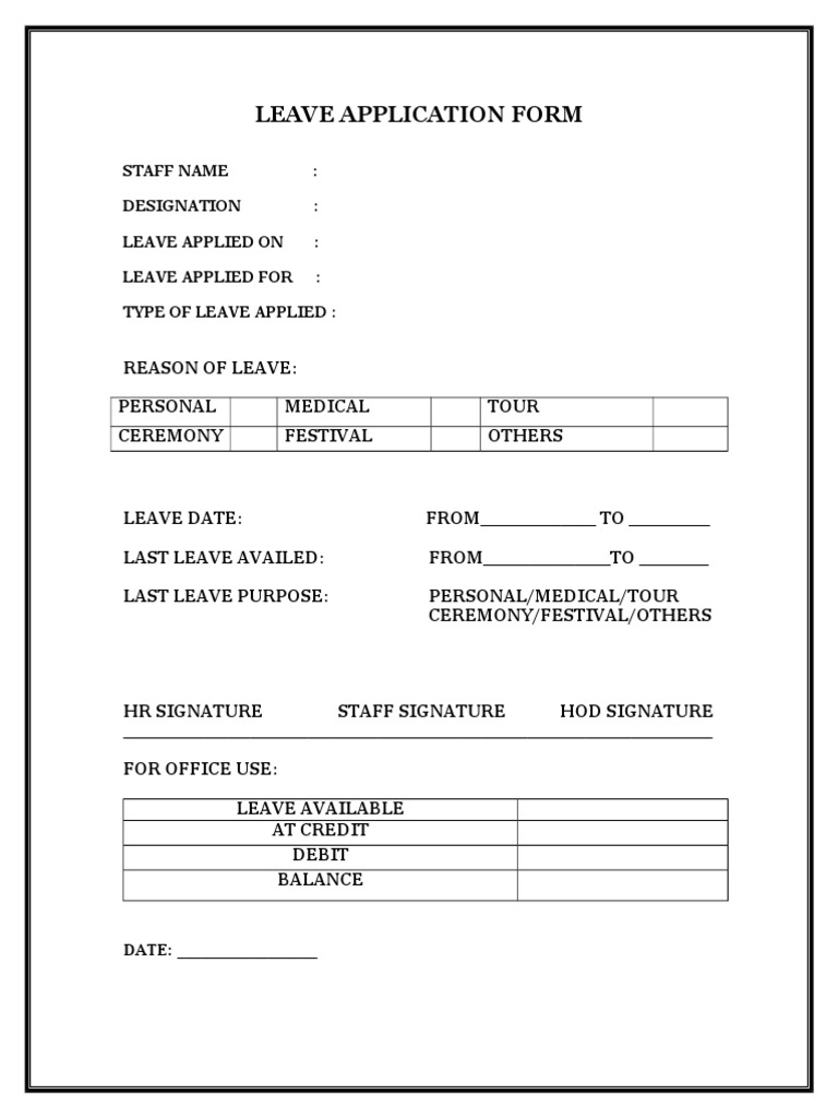 Leave Application Format For Office
