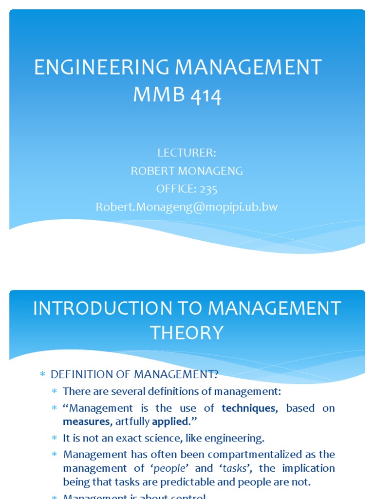 Em Lecture 1-Engineering Management | PDF | Organizational Structure ...