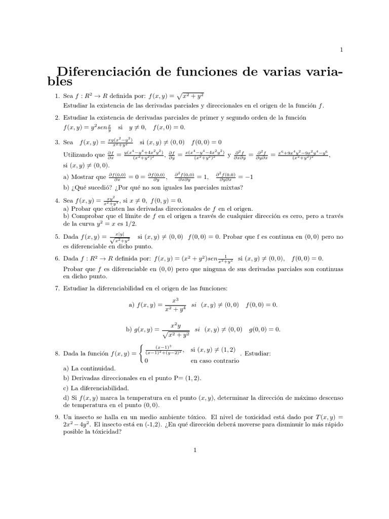 Ejercicios de Diferenciabilidad | PDF | Derivado | Funciones y mapeos