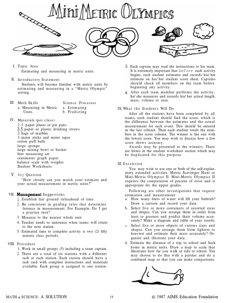 Mini Metric Olympics Aims | PDF | Weighing Scale | Measurement