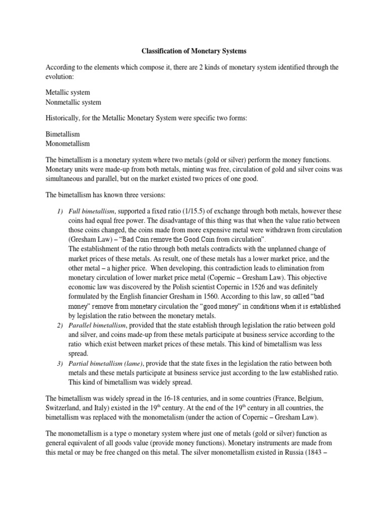 Mono Bimetallism | PDF | Bimetallism | Gold Standard
