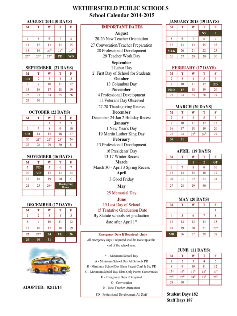 Wethersfield School Calendar 2014-2015 | PDF | Travel | History