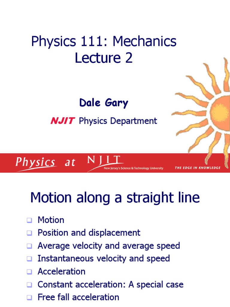 NJIT Physics 111: Mechanics Overview | PDF | Velocity | Acceleration