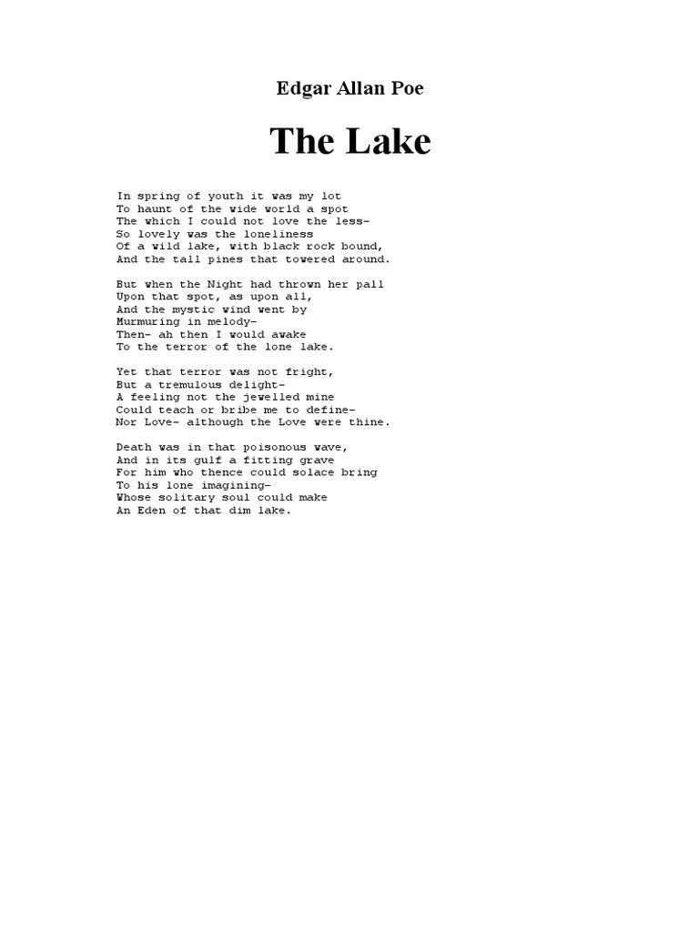 The Lake: Edgar Allan Poe | PDF | Poetry