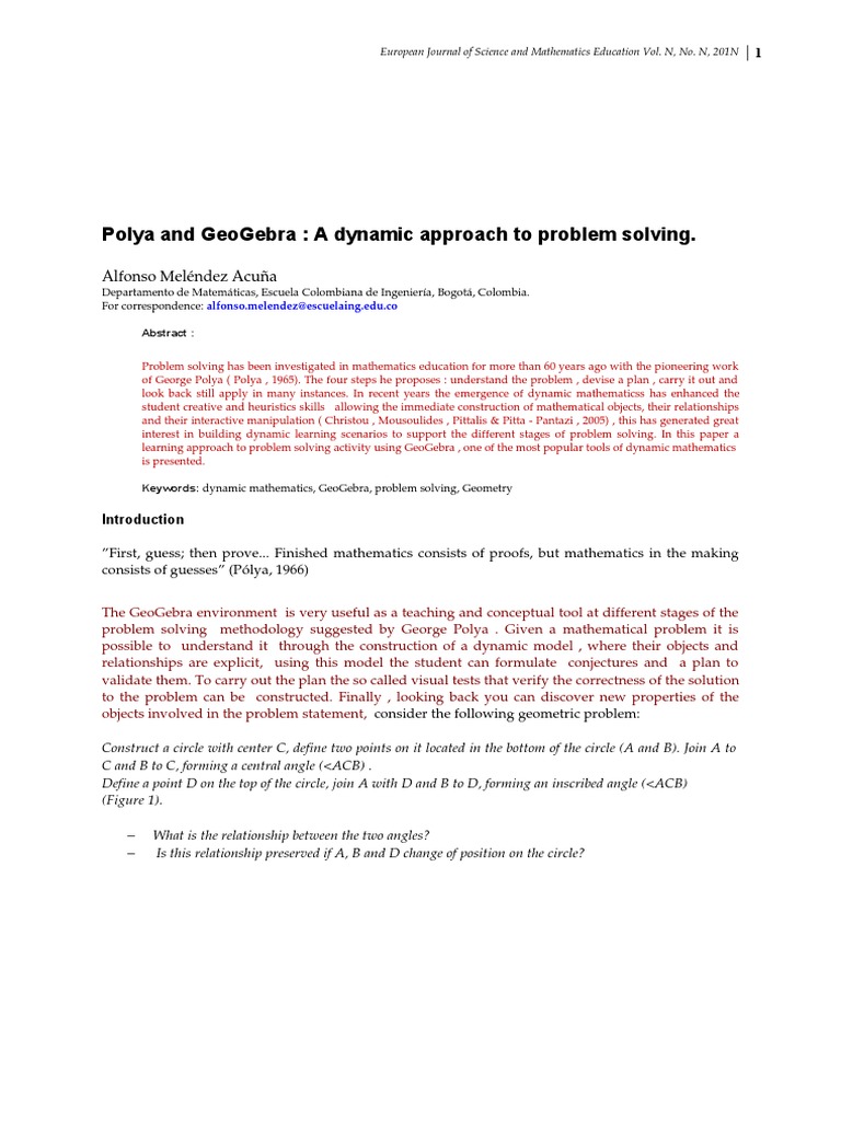 Plya And Geogebra A Dynamic Approach To Problem Solving Pdf