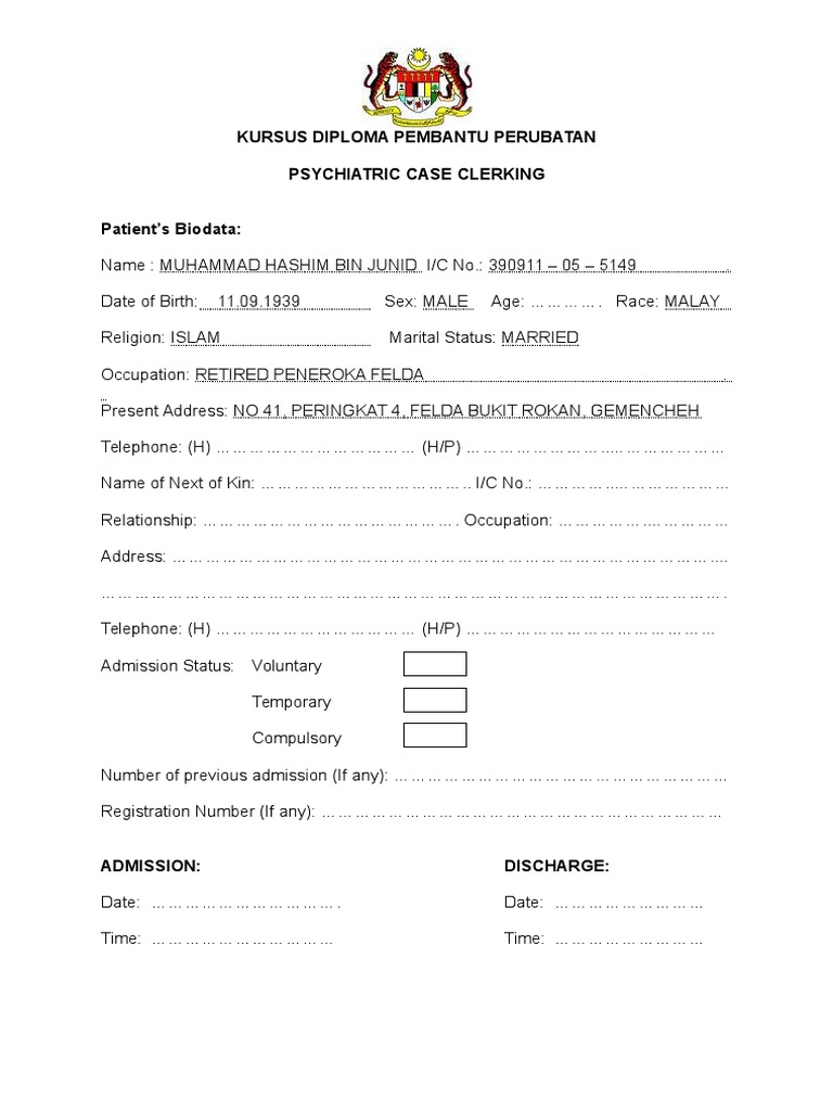 Kursus Diploma Pembantu Perubatan Psychiatric Case Clerking | PDF ...