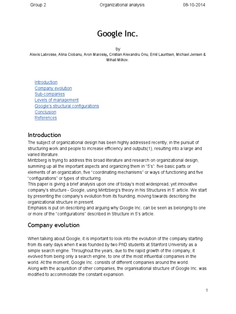 Google's Organizational Structure Analysis | PDF | Google ...