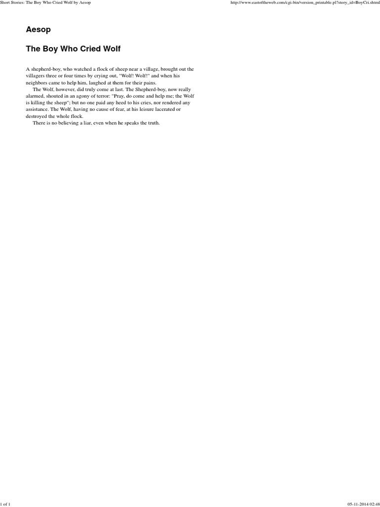 The Boy Who Cried Wolf - Kids Story | PDF