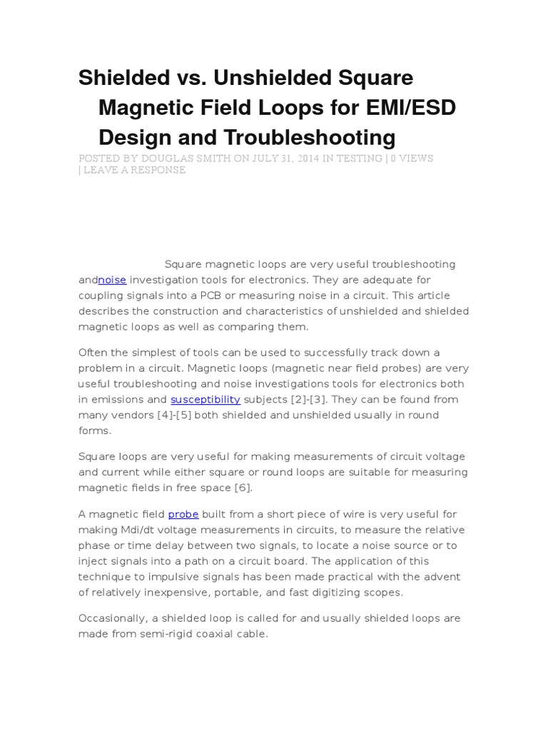 Shielded vs. Unshielded Square Magnetic Field Loops For EMI-ESD Design and Troubleshooting | PDF ...