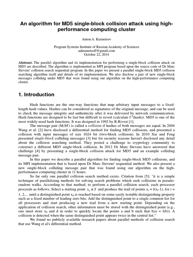 An Algorithm For MD5 Single-Block Collision Attack Using High ...