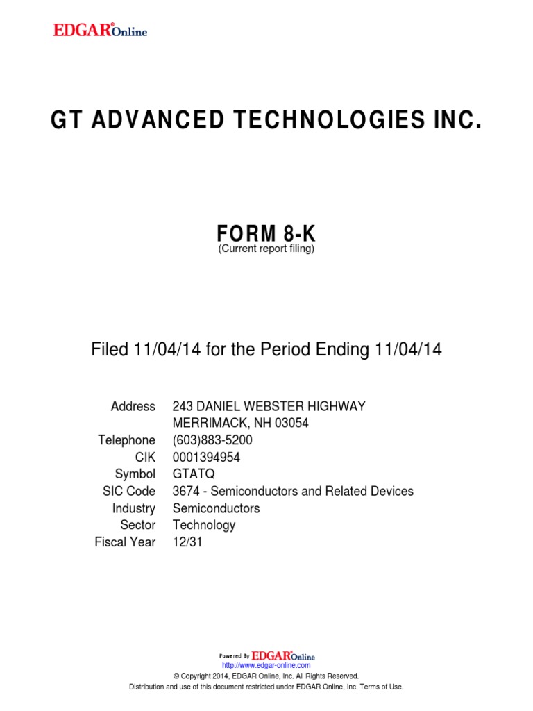 GT Advanced SEC Form 8-K | PDF | Security Interest | Chapter 11