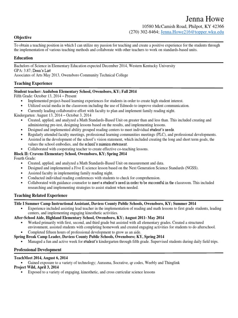 Jenna Howe Resume | PDF | Primary Education | Teachers