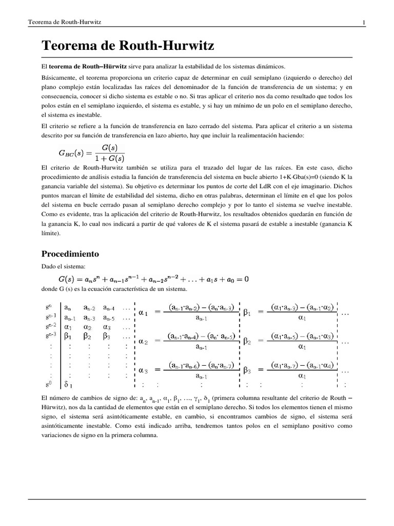 Teorema de Routh Hurwitz | PDF | Álgebra | Funciones y mapeos