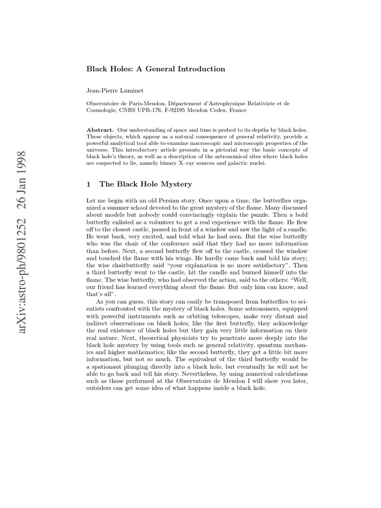 Introduction to Black Holes Theory | PDF | Black Hole | Hawking Radiation
