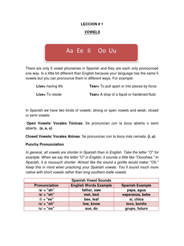 Spanish Vowel Sounds Explained | PDF | Language Arts & Discipline