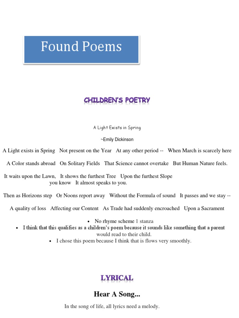Found Poems: Hear A Song.. | PDF | Poetry | Leisure