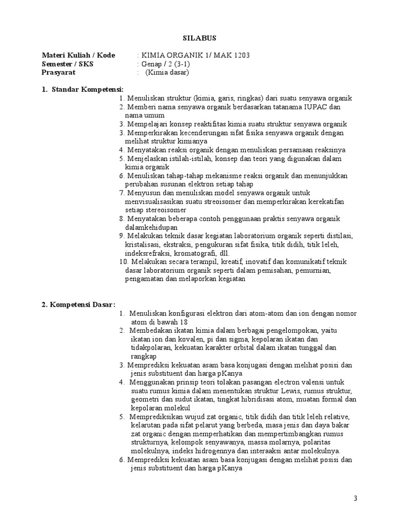 Silabus Kimia Organik 1 | PDF
